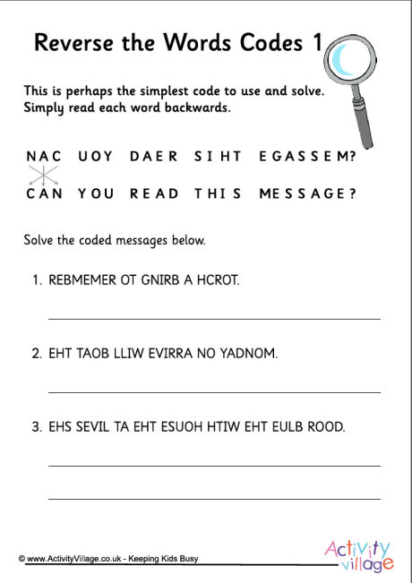 Reverse the Word Codes | Activity Village