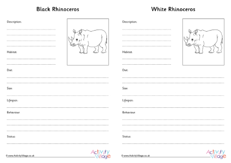 Rhino Fact Finding Worksheets | Activity Village