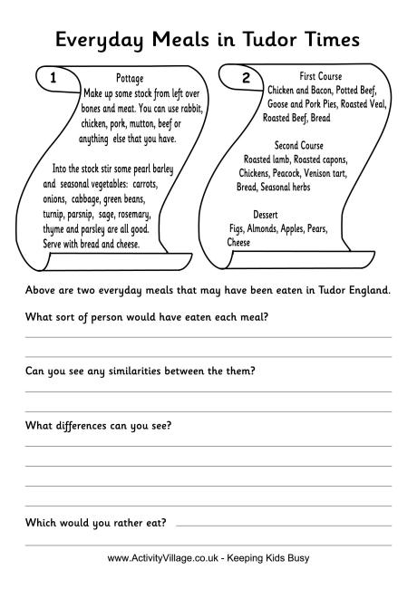 Tudor Worksheets | Activity Village