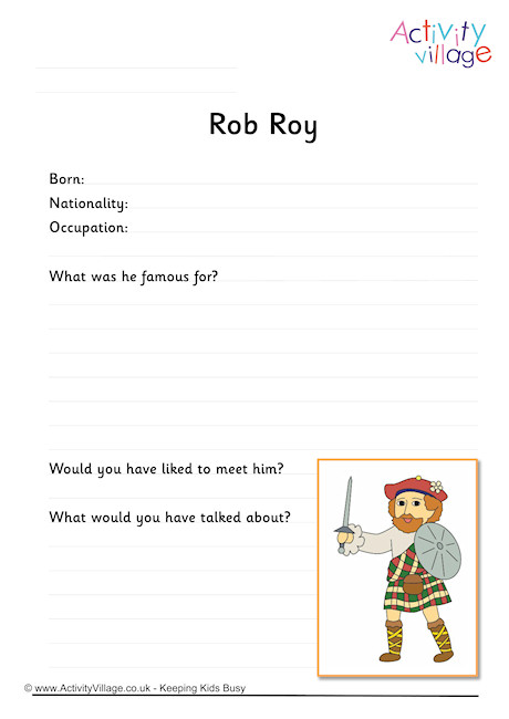 Rob Roy Worksheet | Activity Village