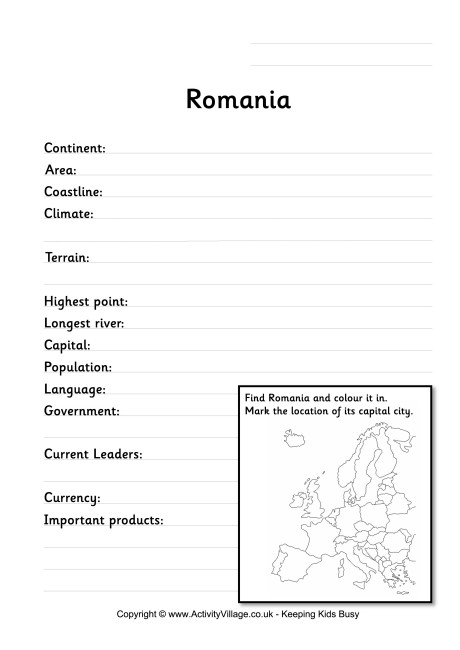 Romania Fact Worksheet | Activity Village