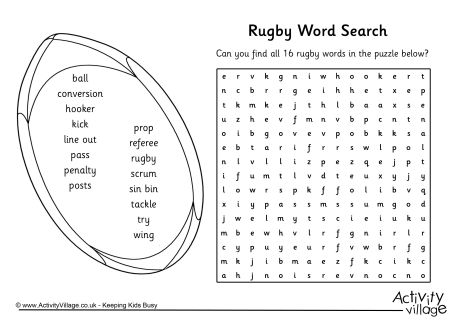 Rugby Word Search | Activity Village