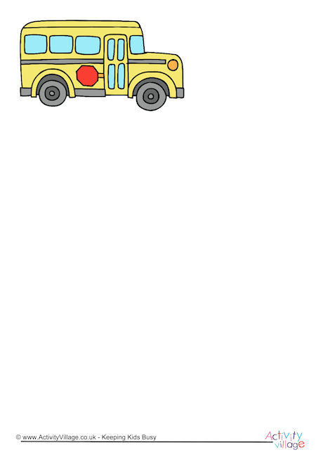 School Bus Writing Paper | Activity Village