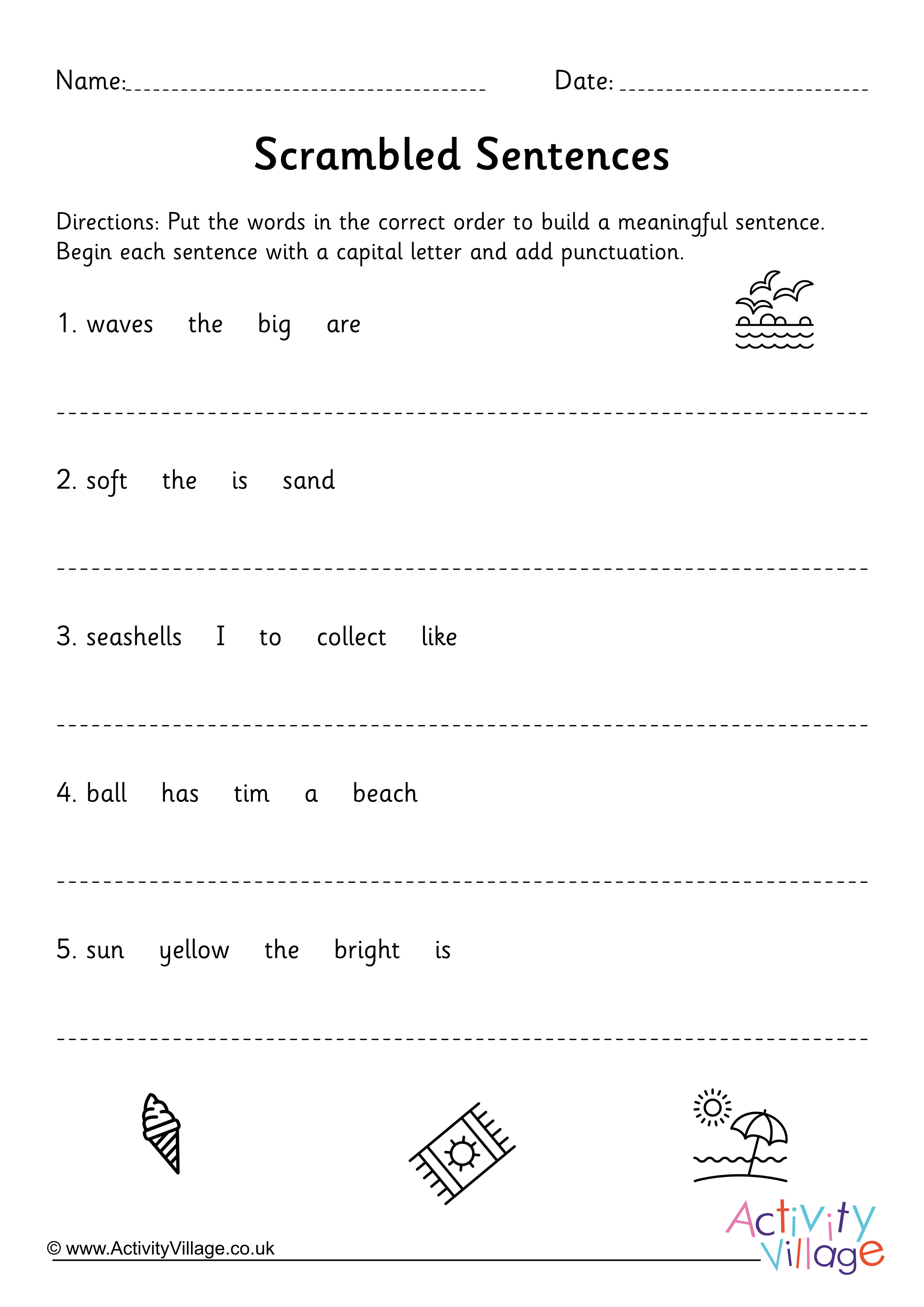 Scrambled Sentences Worksheet KS1 | Activity Village