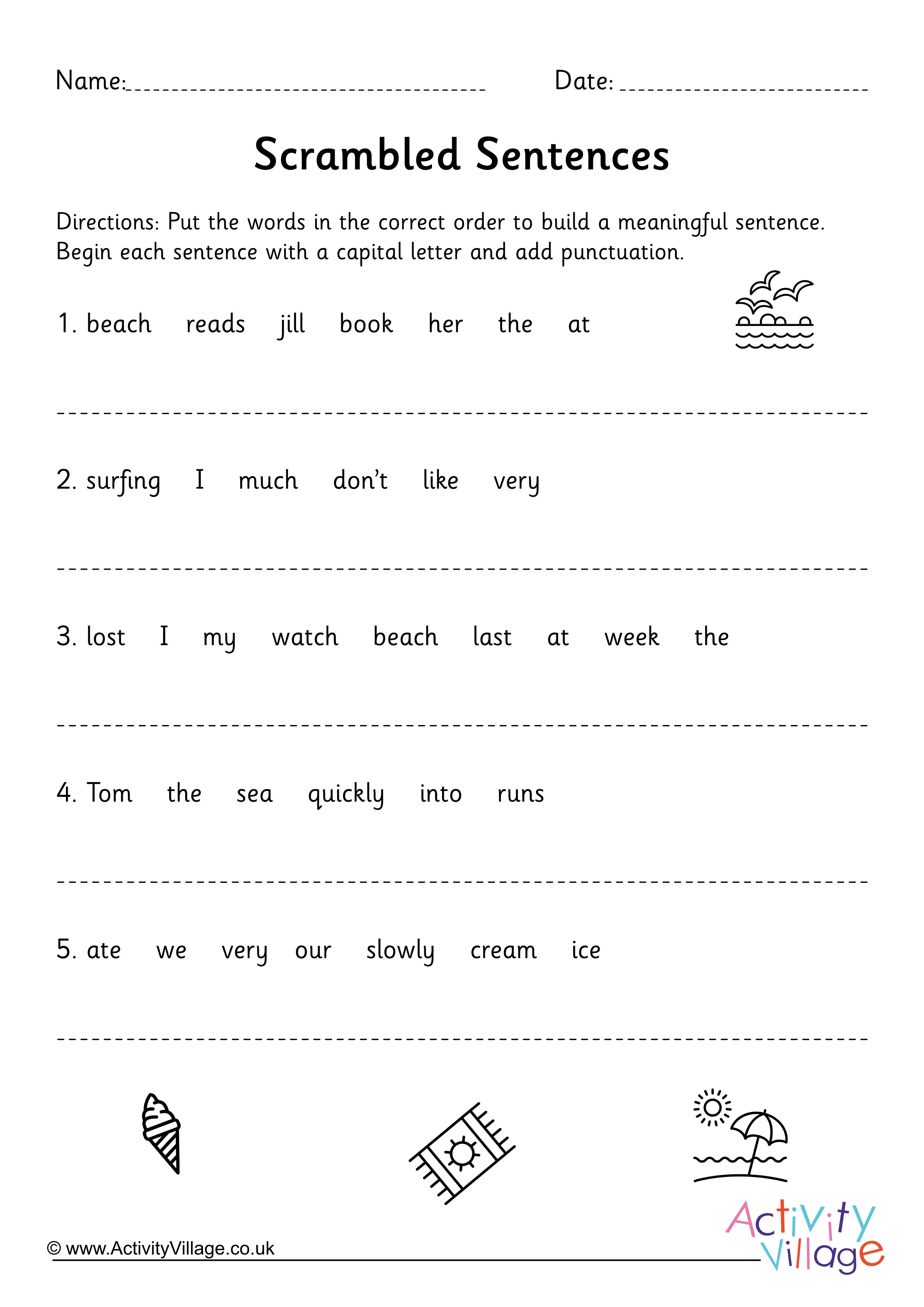 Scrambled Sentences Worksheet KS2 | Activity Village