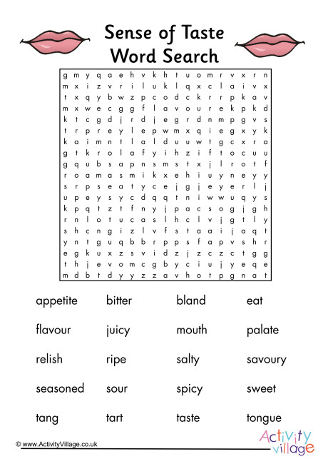 Sense Of Taste Word Search | Activity Village