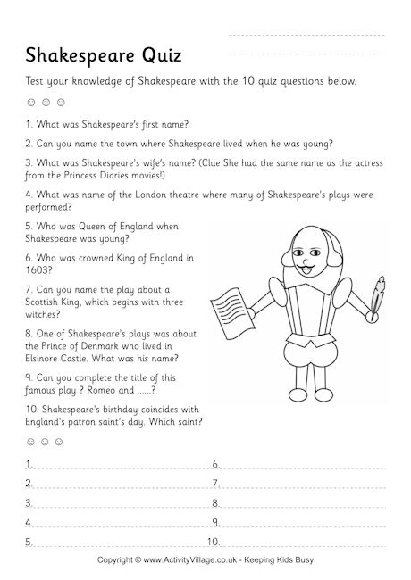 Free Shakespeare Printables for Kids