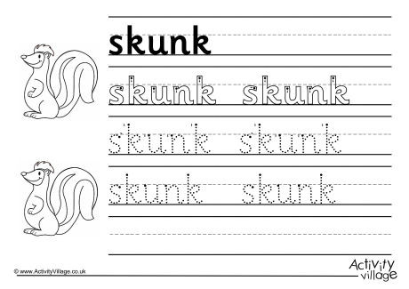 Skunk Handwriting Worksheet | Activity Village