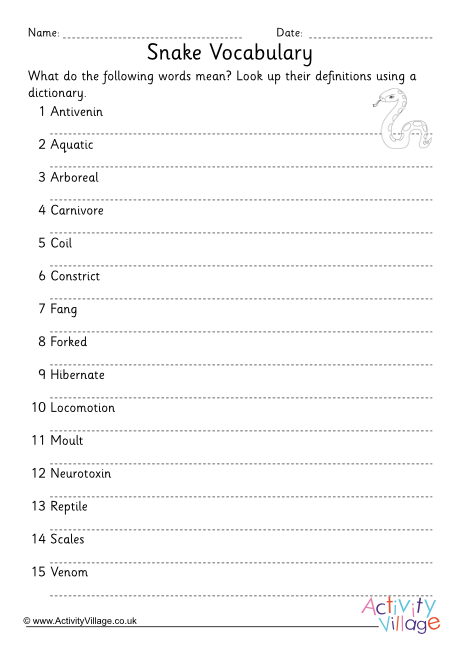 Snake Worksheets | Activity Village