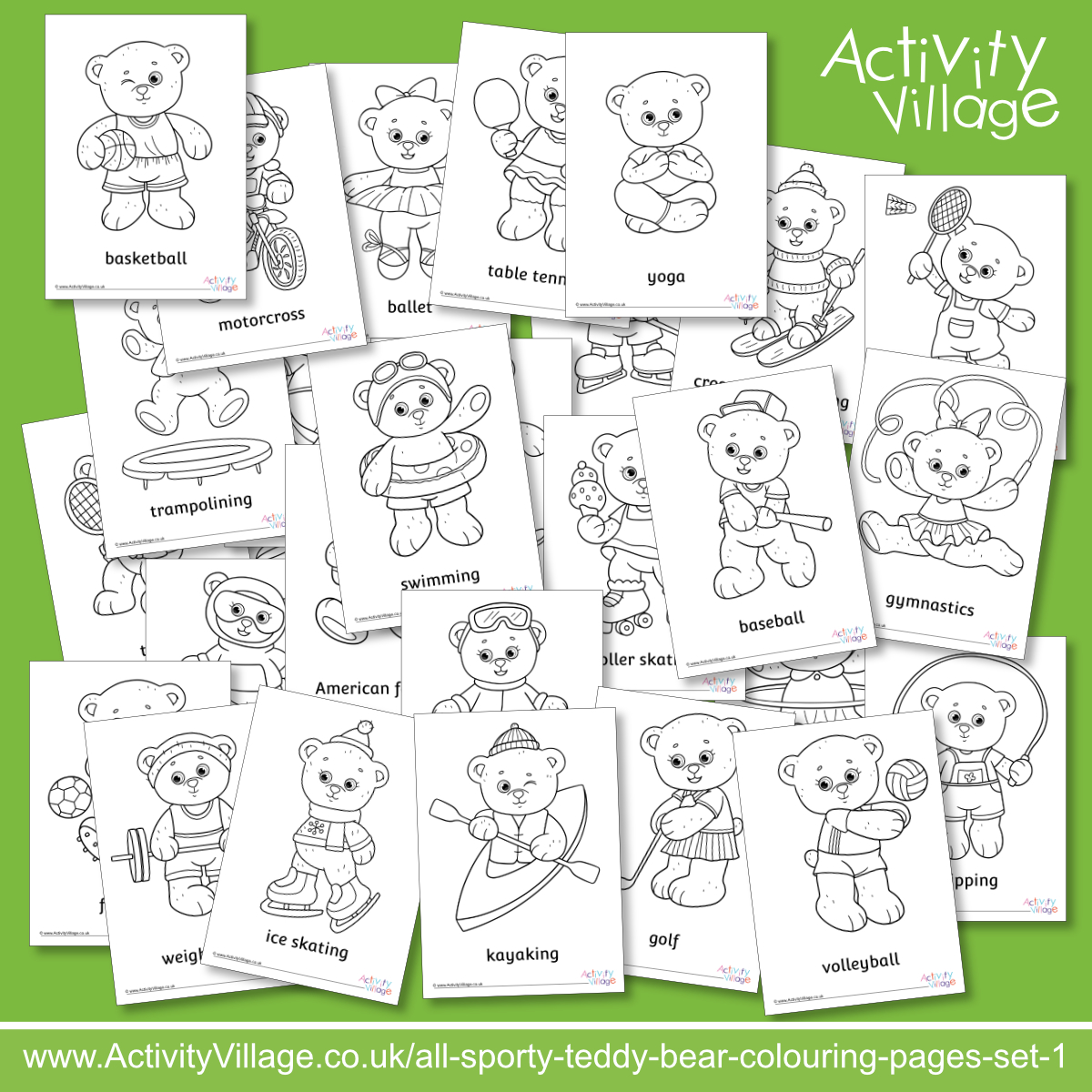 Sporty Teddy Bear Colouring Pages Set 1 | Activity Village