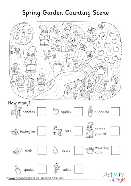 Spring Garden Counting Scene Worksheet | Activity Village