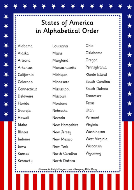 States of America in Alphabetical Order | Activity Village