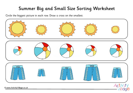 Summer Big and Small Size Sorting Worksheet | Activity Village
