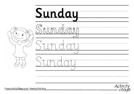 Days of the Week Handwriting Worksheets | Activity Village