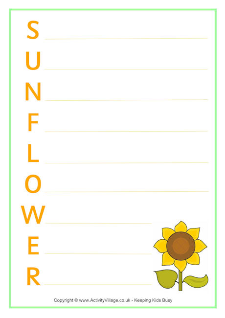 Sunflower Acrostic Poem Printable | Activity Village