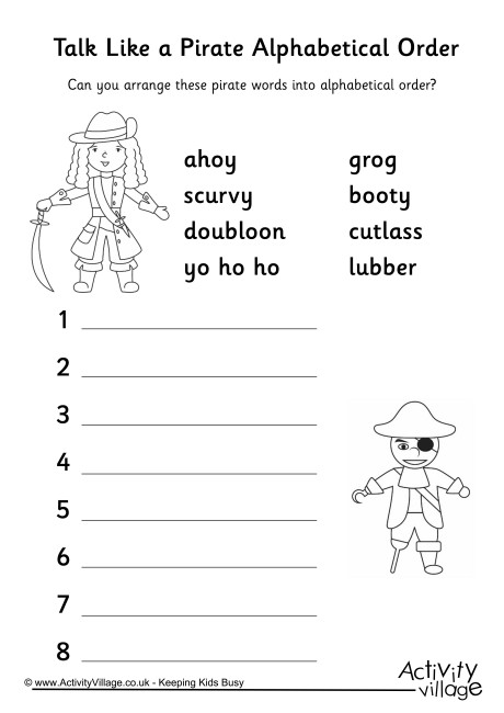 Talk Like a Pirate Alphabetical Order 1 | Activity Village