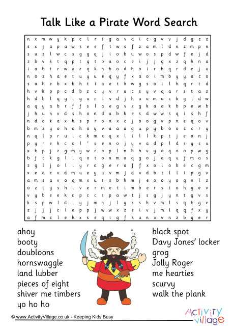 Talk Like a Pirate Word Search | Activity Village