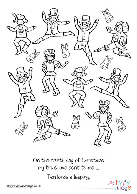 Ten Lords Leaping Colouring Page | Activity Village