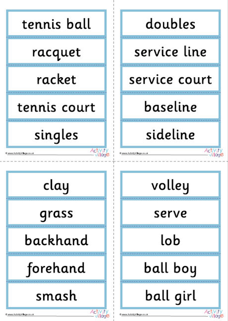Tennis Vocabulary Word Cards | Activity Village