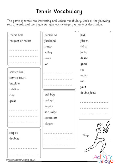 Tennis Worksheets | Activity Village