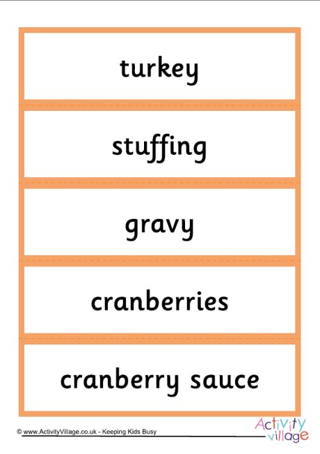 Thanksgiving Dinner Word Cards | Activity Village