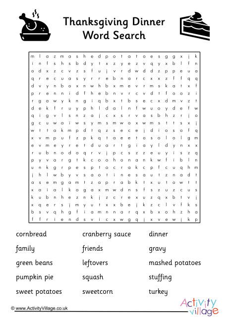 Thanksgiving Dinner Word Search | Activity Village