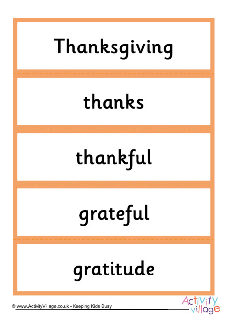 Thanksgiving Word Cards | Activity Village