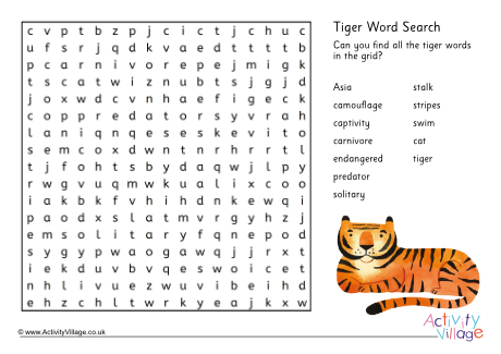 Tiger Word Search | Activity Village