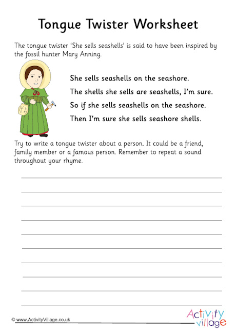 Tongue Twister Worksheet | Activity Village