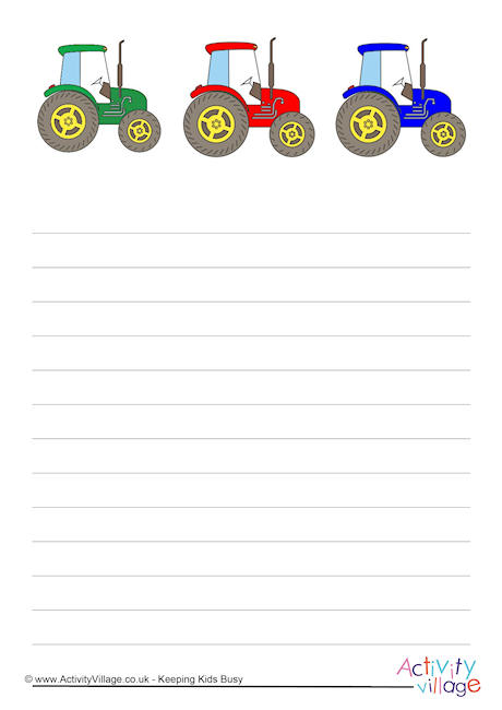 Tractor Writing Paper | Activity Village
