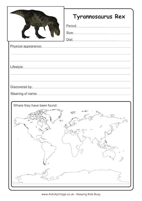 Tyrannosaurus Worksheet | Activity Village