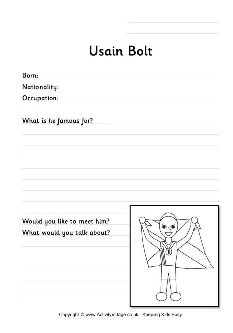 Usain Bolt Worksheet | Activity Village