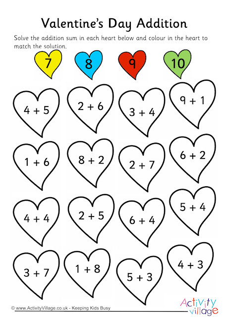 Valentine's Day Maths Worksheets | Activity Village
