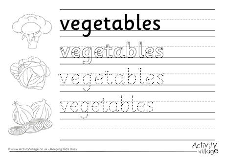 Vegetables Handwriting Worksheet | Activity Village