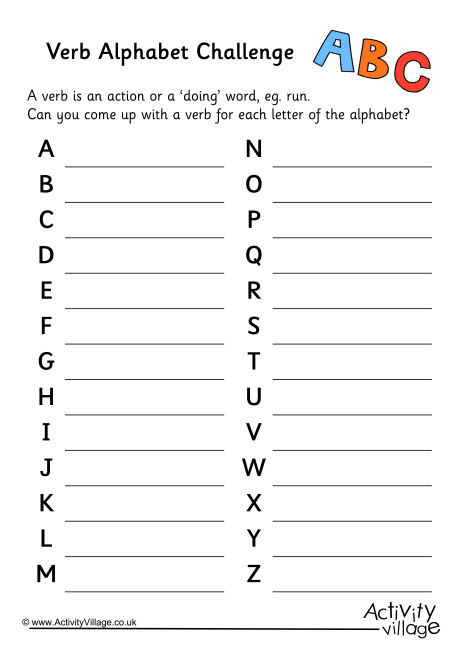 Verb Alphabet Challenge | Activity Village