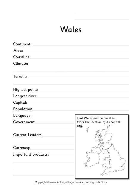 Wales Fact Worksheet | Activity Village