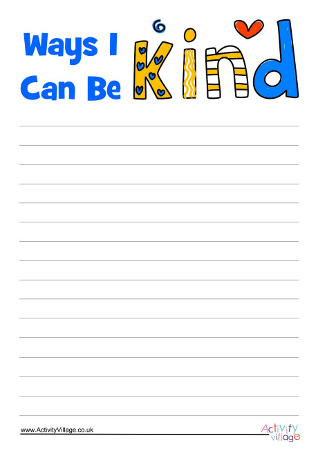 Ways I Can Be Kind Writing Paper | Activity Village