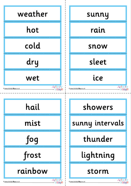 Weather Word Cards | Activity Village