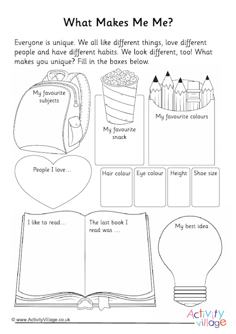 What Makes Me Me Worksheet | Activity Village