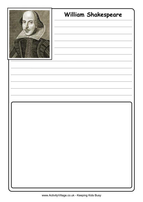 William Shakespeare Notebooking Page | Activity Village