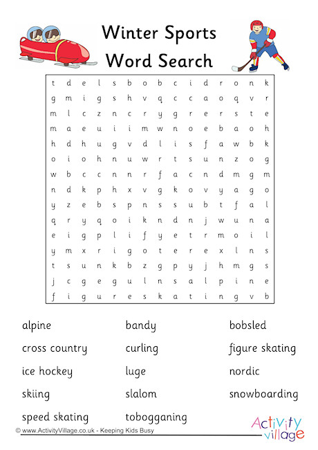 Winter Sports Word Search | Activity Village