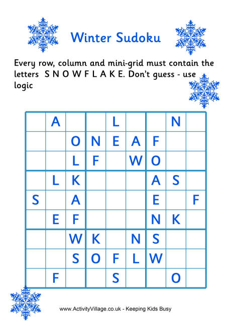 Winter Sudoku - Difficult | Activity Village