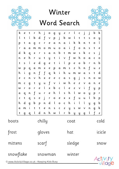 Winter Word Search | Activity Village