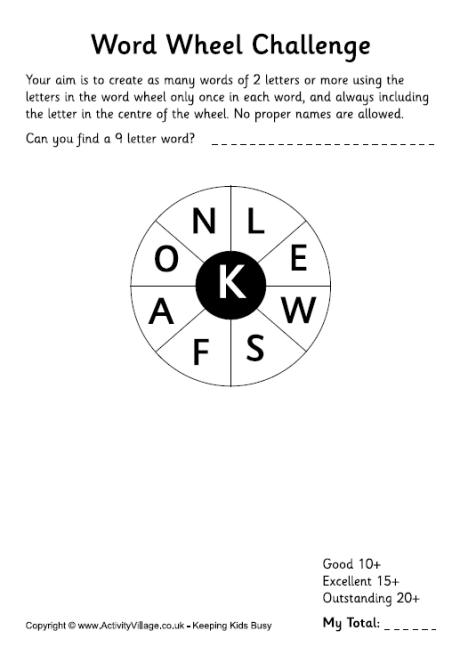 Word Wheel Puzzles for Kids