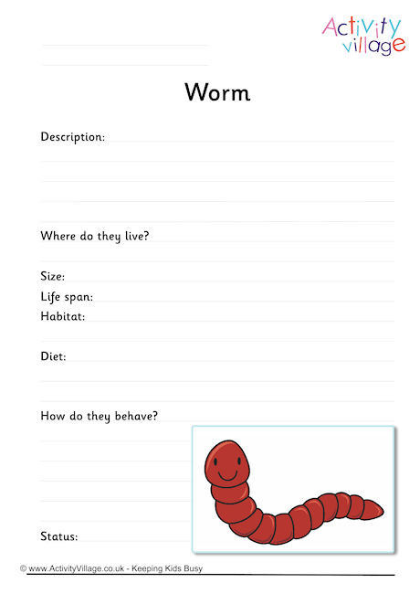 Worm Worksheet | Activity Village