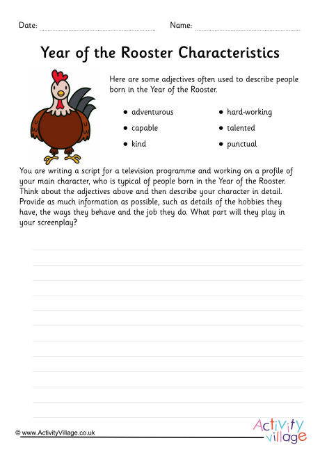 Year of the Rooster Worksheets | Activity Village